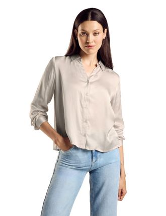Street One Damen A344896 Satin-Hemdbluse, Smooth Sand beige, 44