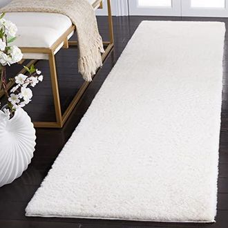 Safavieh Zeitgenössische Teppich für Maschinenwaschbar und rutschfest - Wohnzimmer, Esszimmer, Schlafzimmer - Faux Rabbit Fur Collection, Kurzer Flor, Cremefar