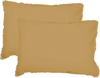 Matt & Rose 2 Taies doreiller Unies &agrave; Franges Coton LAV&Eacute; | 100% Coton | Oeko-TEX | Lot de 2 Taies doreiller 50x70cm | Mixte | Miel