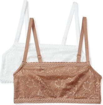 Amazon Essentials Brassière en Dentelle Extensible à Col Carré Femme, Lot de 2, Blanc/Bronze Lavé, XXL