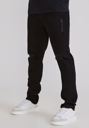 Siksilk Herren Schwarze Destroyed Slim Fit Jeans 38