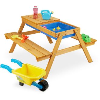Relaxdays Relaxdays - Ensemble chaise table enfants en bois, 2 en 1 pour jeux et cuisine de boue, manger dans le jardin,49x90x85 cm