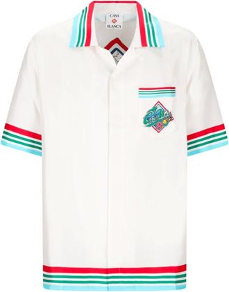 Casablanca Homme, Chemises, Blanc, Taille: XL Camicia a Manica Corta Colletto Cubano