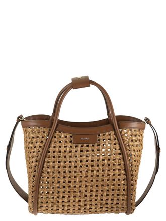 Max Mara Mxamarinecesto Petit Sac Marine En Fibre Naturelle Tiss&eacute;e
