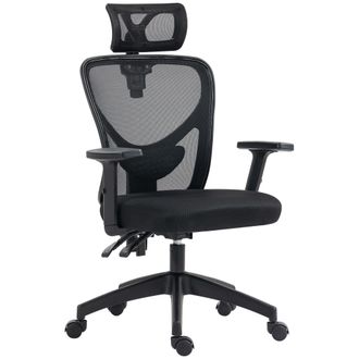 Vinsetto Ergonomischer B&uuml;rostuhl mit verstellbarer Kopfst&uuml;tze, verstellbarer H&ouml;he 106-116 cm und neigbarer R&uuml;ckenlehne, Schreibtisch-Drehstuhl mit Netzr&uuml;ckenle