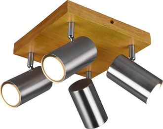 Trio Leuchten Deckenleuchte Marley 812400407, Metall Nickel matt, Holz, exklusiv 4x GU10