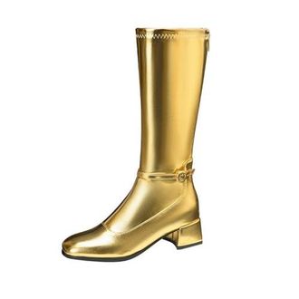 Generic Bottes Mi-Mollet Pour Femmes, Bottes Déquitation Rétro En Cuir PU Avec Petit Talon Bloc Et Bout Carré Élégantes Bottes Hautes Pour Les Fêtes En Extéri