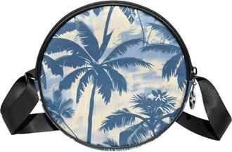Generic Petit sac &agrave; bandouli&egrave;re rond pour femme, motif plantes tropicales, sac &agrave; dos avec fermeture &eacute;clair, bretelles r&eacute;glables, sac &agrave; main rond d&eacute;contract&eacute; p