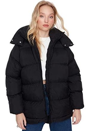 Trendyol Veste dhiver &agrave; Capuche Unie surdimensionn&eacute;e Manteau, Noir, M Femme