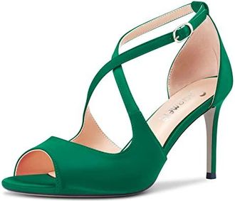 Castamere Femmes Aiguille Haut High Talon Heel Ouvert Bout Lanières Croisées Sandales Mariage Party Dress 8 CM Heels Vert Satin 41 EU