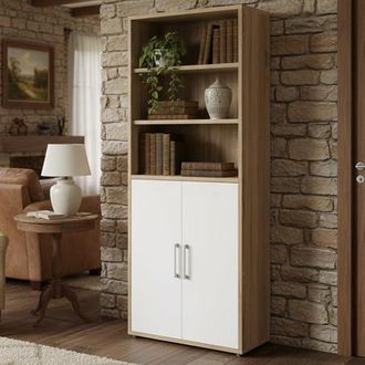 Dmora Kommode Karine, Wohnzimmerbuffet, Wohnzimmer-Sideboard, Moderne K&uuml;chen-Speisekammer, 89x40 h222 cm, Eiche und Wei&szlig;