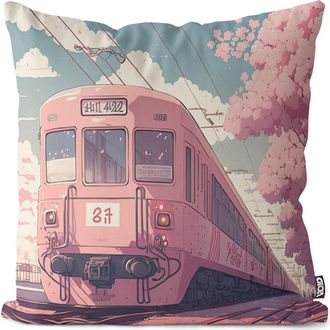 Void Watches Japan Anime Zug Blumen Kissenbezug Kissenhülle Polyester wasserfest Ostern Deko-Kissen Outdoor, Kissen Größe:60 x 60 cm