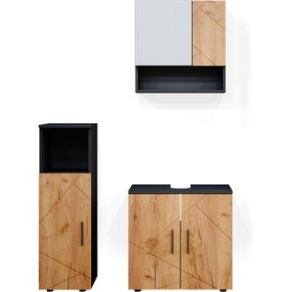 Vicco Ensemble de meubles de salle de bain Irma, Ch&ecirc;ne dor&eacute;/anthracite, 3 parties