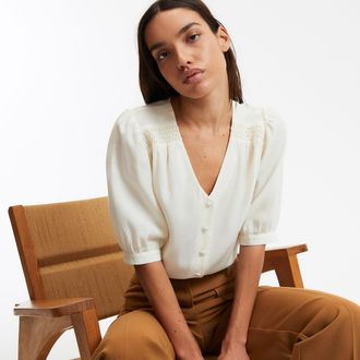 La Redoute Collections Chemisier Fluide Col V Manches Courtes