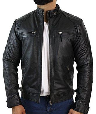 TruClothing Blouson pour Homme Style r&eacute;tro Biker Fermeture &eacute;clair Cuir v&eacute;ritable Doux - Noir XXL