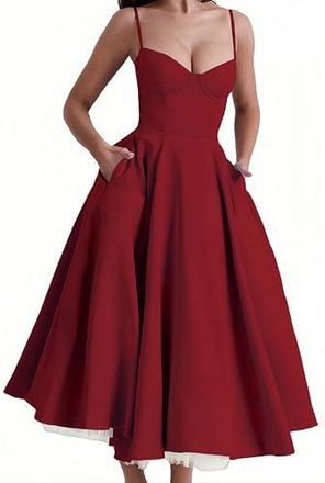 Ocean Plus Femmes Vintage Haute Taille sans Manches Pendant Robe Couleur Unie &Agrave; Bretelles Longue Jupe Mesh Pendule Double-Couche Robe &Agrave; Bretelles avec Fermeture 