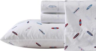 Nautica Queen-Size-Bettlaken, Baumwoll-Perkal-Bettw&auml;sche-Set, l&auml;ssige Heimdekoration (High Surf Navy, Queen-Size-Bett)