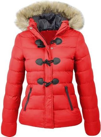 Generic Doudoune pour femme avec capuche, manteau dhiver chaud avec fermeture &eacute;clair, v&ecirc;tements dext&eacute;rieur rembourr&eacute;s avec poches zipp&eacute;es, Rouge, 3XL