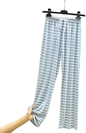 Generic Pantalon de pyjama &agrave; jambes larges ray&eacute;es en modal de coton pour femme, bleu, XXL