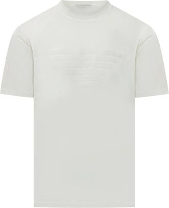 Emporio Armani Homme, Tops, Blanc, Taille: L T-shirt en jersey avec logo ton sur ton en incrustation