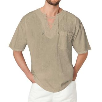 Generic Chemise dentra&icirc;nement en coton et lin pour homme - Chemise d&eacute;contract&eacute;e &agrave; manches courtes - Tunique respirante, b, XXL
