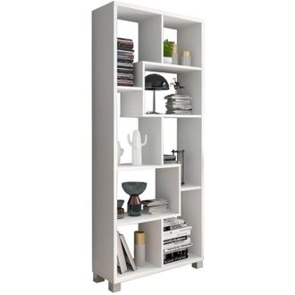 Dmora Regal Veniano, B&uuml;cherregal 8 F&auml;cher, freistehend, offene Struktur, 68x25x161h cm, Wei&szlig;