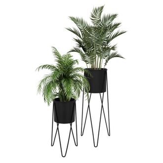 ML Design ML-Design Blumenst&auml;nder 2er Set, Schwarz, 27x27x48,5 cm/35,5x34x75 cm, aus Stahl, Metallgestell Pflanzenst&auml;nder, Blumentopfhalter 2-tlg, Blumentopfst&auml;