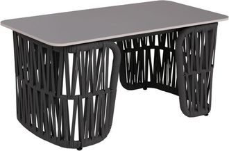 Hhg Loungetisch HHG-224, Gartentisch Balkontisch Outdoor, Seilgeflecht Rope Sinterstein 43x90x45cm anthrazit, Platte grau