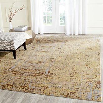 Safavieh Distressed Teppich für Wohnzimmer, Esszimmer, Schlafzimmer - Mystique Collection, Kurzer Flor, Gold und Multi, 91 X 152 cm