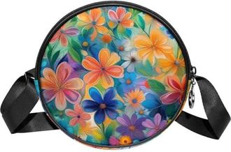 Generic Petit sac &agrave; bandouli&egrave;re rond pour femme, sac &agrave; bandouli&egrave;re &agrave; motif floral avec fermeture &eacute;clair, bretelles r&eacute;glables, sac &agrave; main rond d&eacute;contract&eacute; pour