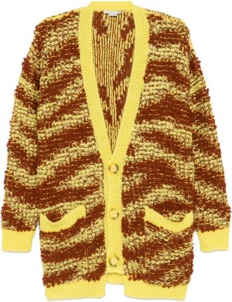 Stella McCartney Bouclé-Cardigan mit Tigermuster - Gelb