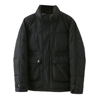Generic Doudoune chaude pour homme - Couleur unie - Légère - Veste dhiver chaude à manches longues - Parka à bulles, Noir, 4XL