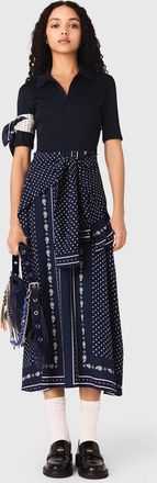 Maje Kleid Im Materialmix Mit Print - Marine Pois Bandana Print - Maje