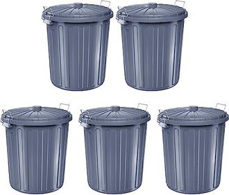 Helit H2405883-5 - Abfalltonne the big boy 73 Liter, 5 Stück, grau, Tonne mit Deckel und Griff