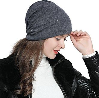 DonDon Bonnet dhiver Femme Slouch Beanie Souple avec Strass Doublure Moelleuse et Chaude - Gris
