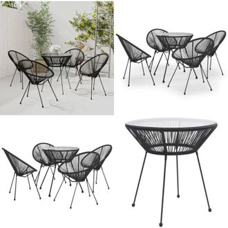 vidaXL 5-tlg. Garten-Essgruppe pvc Rattan Schwarz - Gartensessel - Gartentisch - Rattan Gartenm&ouml;bel - Outdoor Essgruppe - Gartenset - Home & Living