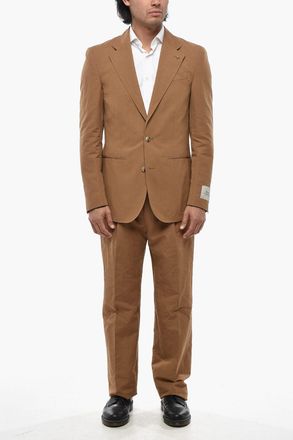 Corneliani CC COLLECTION Ungef&uuml;tterter Zweiknopf-Anzug aus Baumwolle und Leinen Corneliani