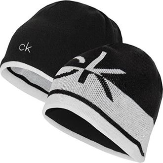 Calvin Klein Bonnet en Tricot réversible CK pour Hommes Noir/Blanc - Taille Unique