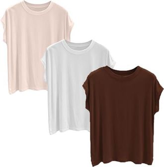 Generic 2 Pack Femme Tee Shirt Coton Casual Blanc Tshirt Haut &Agrave; Manche Courte D&eacute;t&eacute; L&acirc;che Basique T-Shirt Sport Imprim&eacute; &Agrave; Col Rond Tops Tunique Manche Courte D