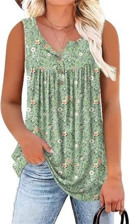 Generic D&eacute;bardeurs d&eacute;t&eacute; sans manches pour femmes, coupe ample, col en V uni, boutonn&eacute;, grande taille, Vert, 4XL