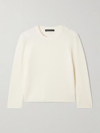 James Perse Pull Raccourci En Laine Mélangée Brossée Côtelée - Ivoire