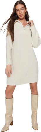 Trendyol Trendyol Womens Damen Gerade Mini Lange Ärmel Lässig Regulär Kleid Dress, Stone, S
