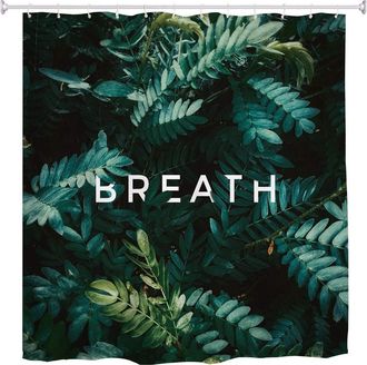 A.Monamour Duschvorhang Dunkelgrüne Tropische Blätter Atem Buchstaben Vintage Abstrakter Hintergrund Wasserdichter Polyester Duschvorhang Mit Haken Für Badezimme