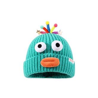 Generic Bonnet tricot&eacute; avec yeux et antenne d&eacute;corative pour enfants, accessoires de chaleur dhiver, parent-enfant, mignon petit monstre lumineux en tricot, bo