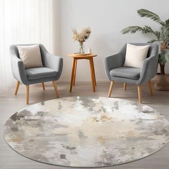 Generic Gris Tapis Art D&eacute;co Rond Antid&eacute;rapant, Texture De B&eacute;ton Exquise Motif Doux Tapis Poils Courts pour Salon Couloir Chambre Cuisine Descente de Lit - 160