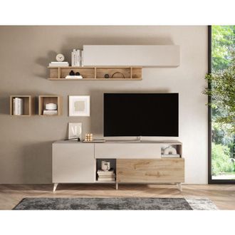 Best Mobilier Bestmobilier - Estelle - meuble tv - 2 portes et 1 tiroir - 181 cm - blanc / beige