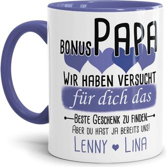 Tassendruck Geschenk Tasse mit Spruch PERSONALISIERT - Bestes Geschenk f&uuml;r Bonus-Papa von Kindern - Kaffee-Tasse/Geschenkidee Geburtstag Vatertag/Vatertagsgeschen