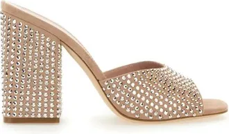 PARIS TEXAS Slipper & Pantoletten - Mule Holly Anja Suede And Crystal Block Heel Mules - Gr. 37,5 (EU) - in Beige - für Damen