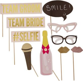 Ginger Ray Wedding Photo Booth Props with Gold Foiled and Glitter 10 Stück, Hartholz, Mehrfarbig