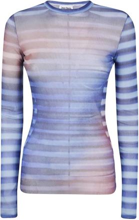 Jean Paul Gaultier Femme, Tops, Bleu, Taille: 40 FR Sheer Striped Long Sleeve Top